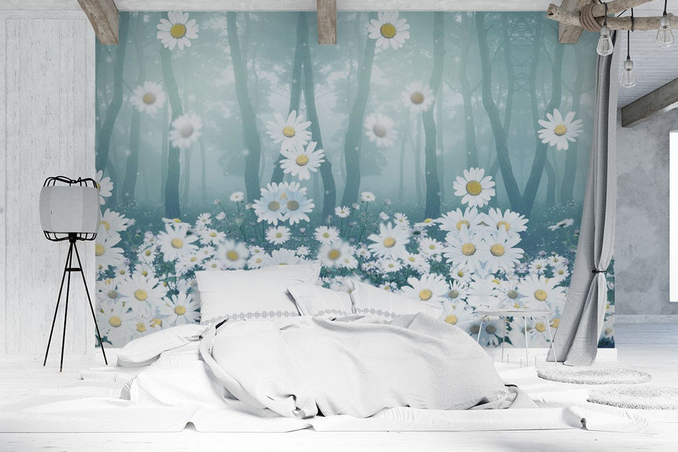 Daisy Forest Kids Patterns Blue Wallpaper Mural - Decorsmarket ...