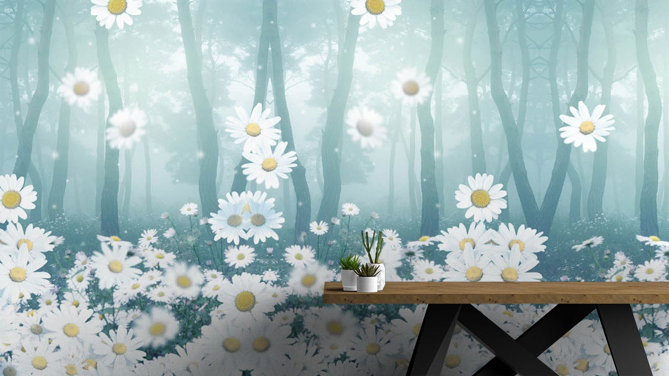 Daisy Forest Kids Patterns Blue Wallpaper Mural - Decorsmarket ...