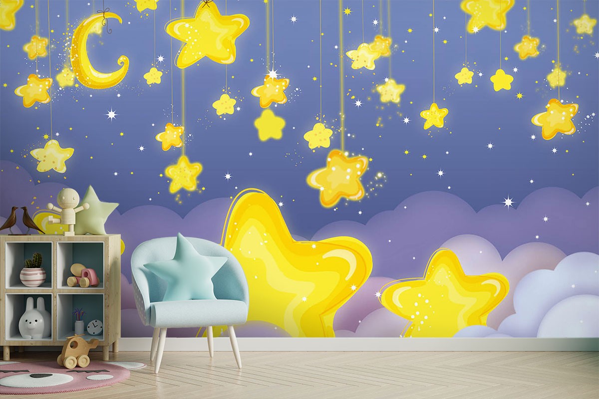Shooting Stars Kids Art For Kids Yellow Wallpaper Mural - Decorsmarket ...